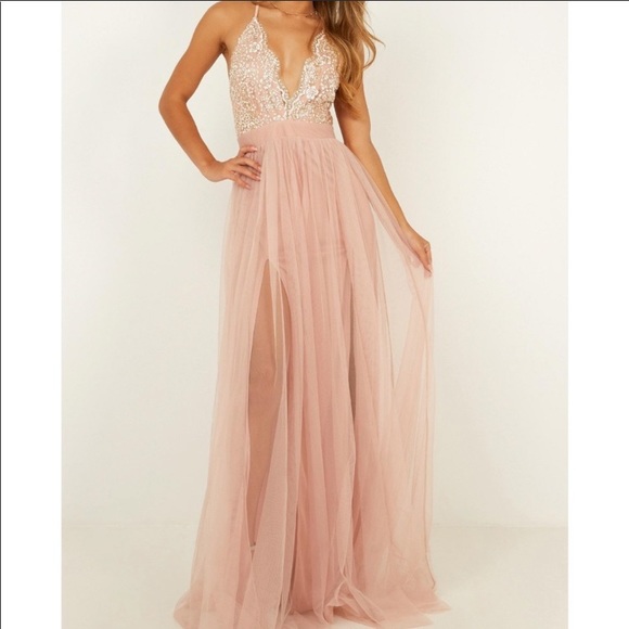 Showpo. | Dresses | Nwt Showpo Prom Homecoming Sparkling Blush Dress ...